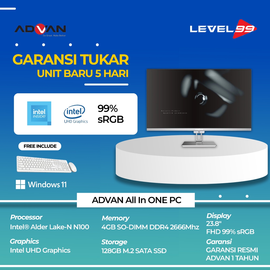Jual Advan All In One PC AIO OnePC Intel N100 4GB/128GB/24" FHD 99% sRGB/W11 | Shopee Indonesia