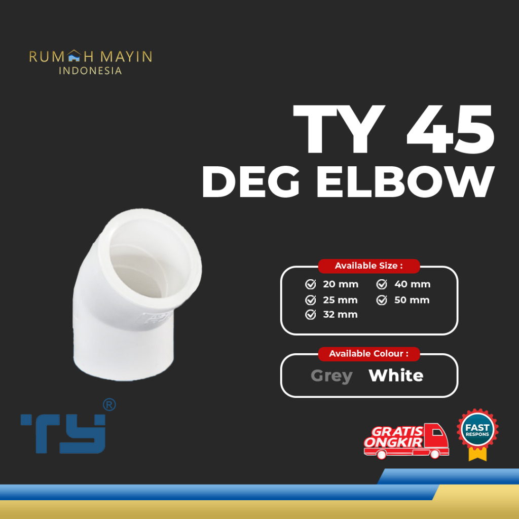 Jual TY 45 Deg Elbow Knee / Keni Pipa Pipe U – PVC by 3 Pawns | Shopee ...