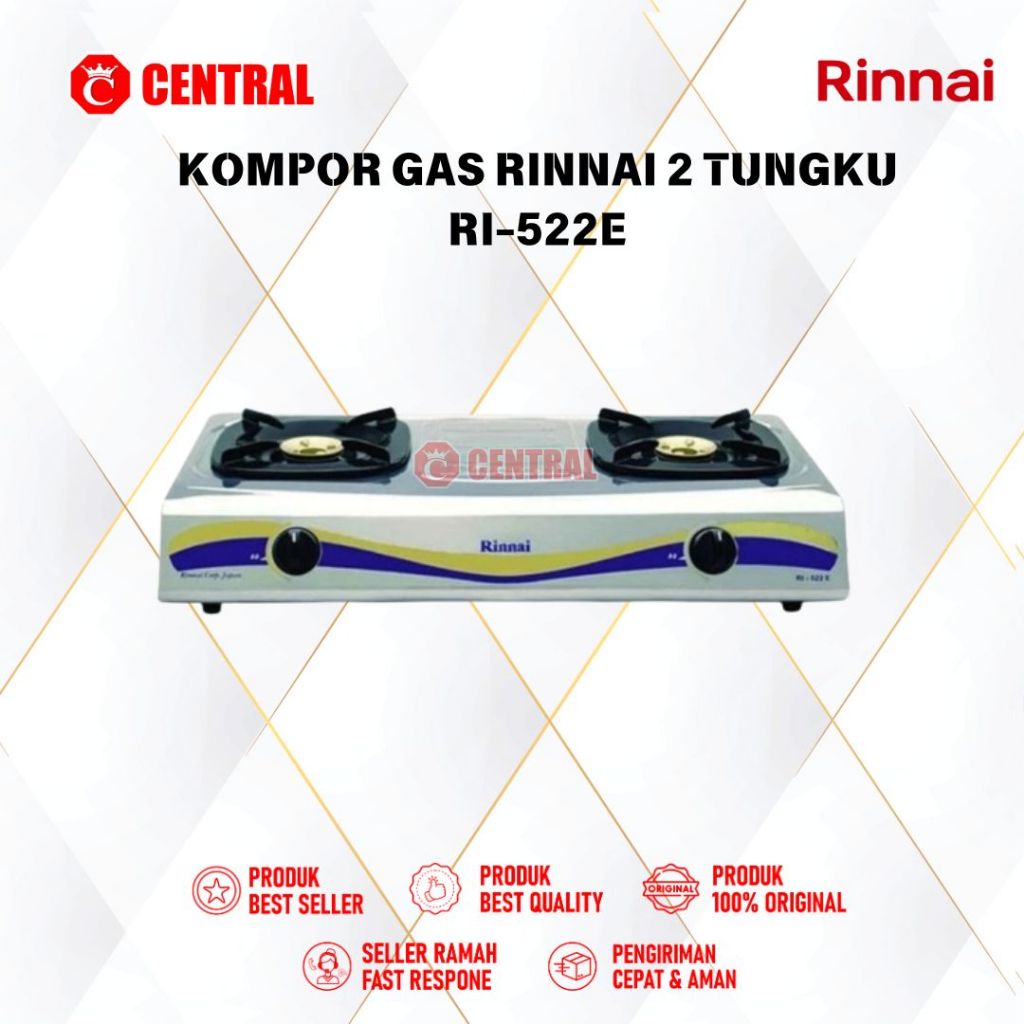 Jual KOMPOR GAS 2 TUNGKU RINNAI 522E RI-522E / RI 522 E STAINLESS STEEL ...