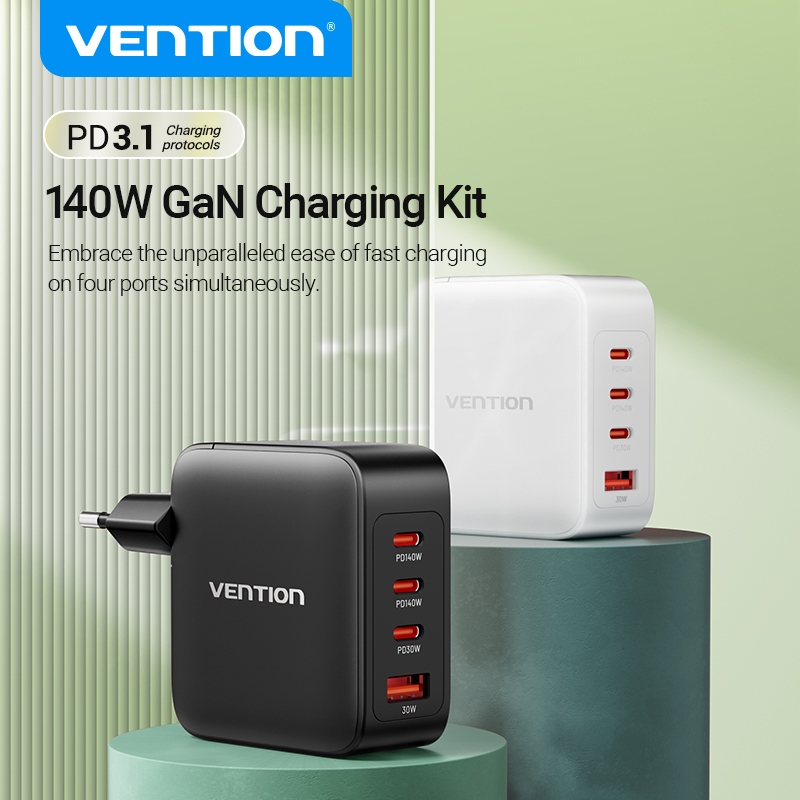 Jual Fast Charger 140W GaN Charging Kit Vention 4 Ports USB Type C Fast ...