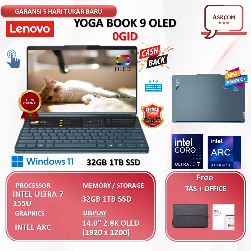 Jual Lenovo Yoga Book 9 Oled Touch Ultra 7 155U 32GB 1TB SSD W11 OHS21 ...