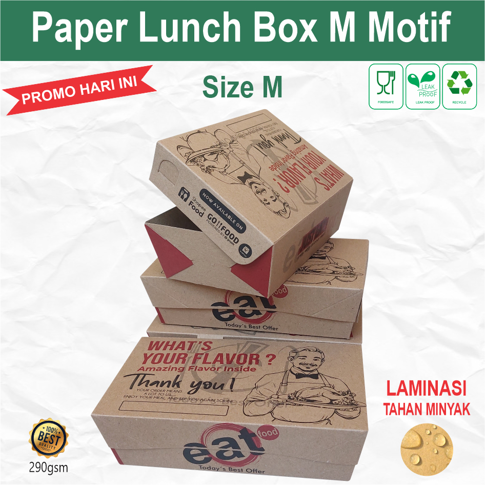 Jual Lunch Box M Craft Motif Koki/Paper Kraft Laminasi Ukuran s/m/l ...