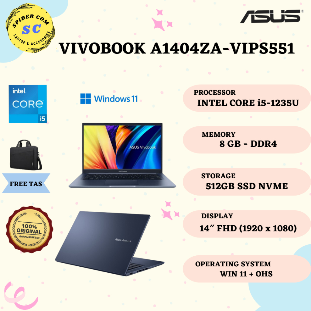 Jual ASUS VIVOBOOK A1404ZA-VIPS551/553 | I5-1235U/8GB/SSD 512GB/14,1 ...