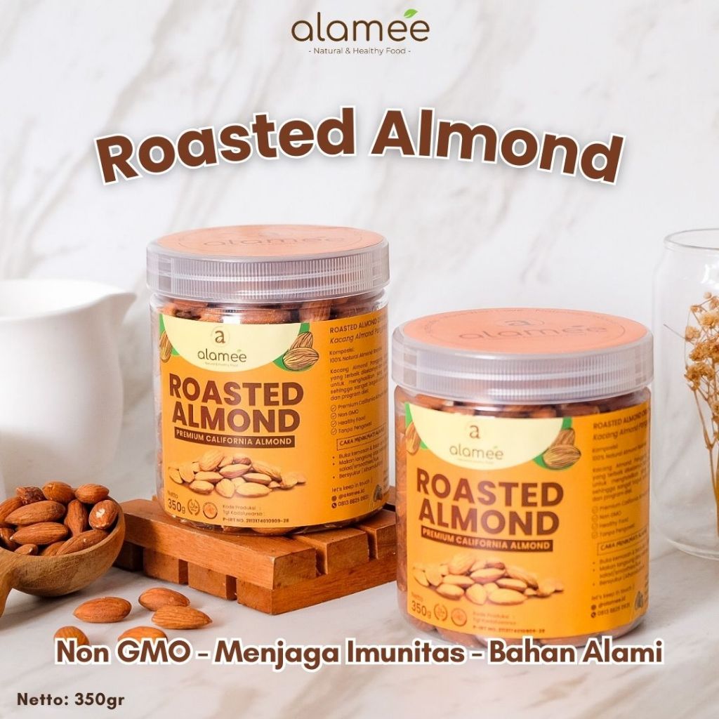 Jual ALAMEE Kacang Almond Panggang Natural Roasted Almon Grade A 350 ...