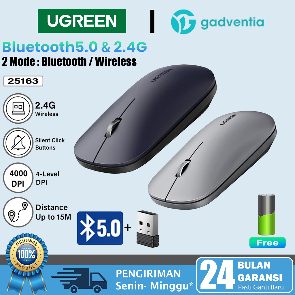 Jual UGREEN Mouse Silent Klik Dual Koneksi Bluetooth + Donggle For ...