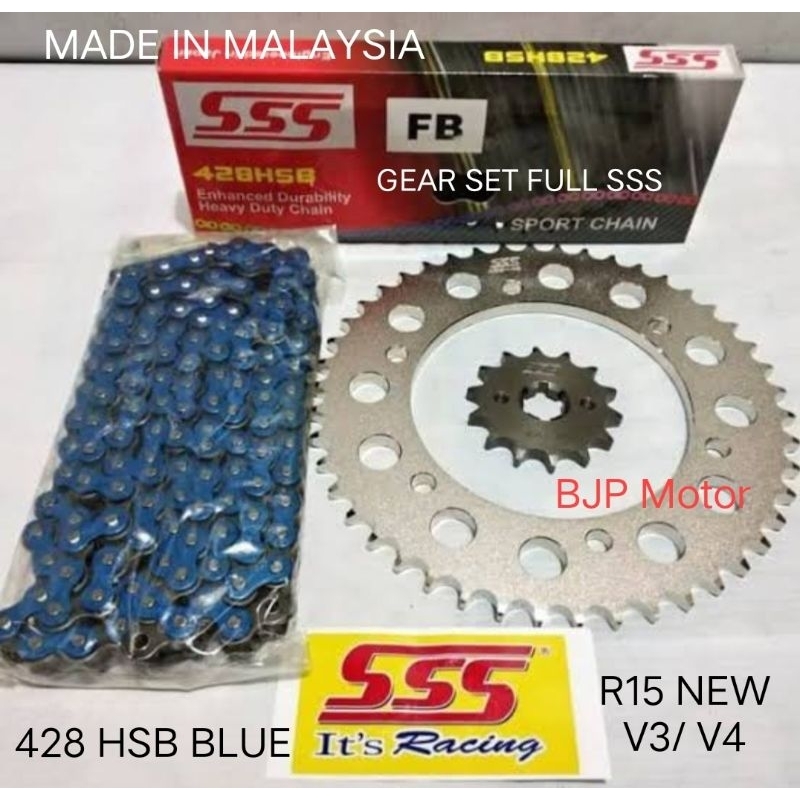 Jual Gear set SSS 428 All New R15 V3 V4 XSR rantai SSS 428 HSB 140 Biru dipilih ukuran gir depan ...