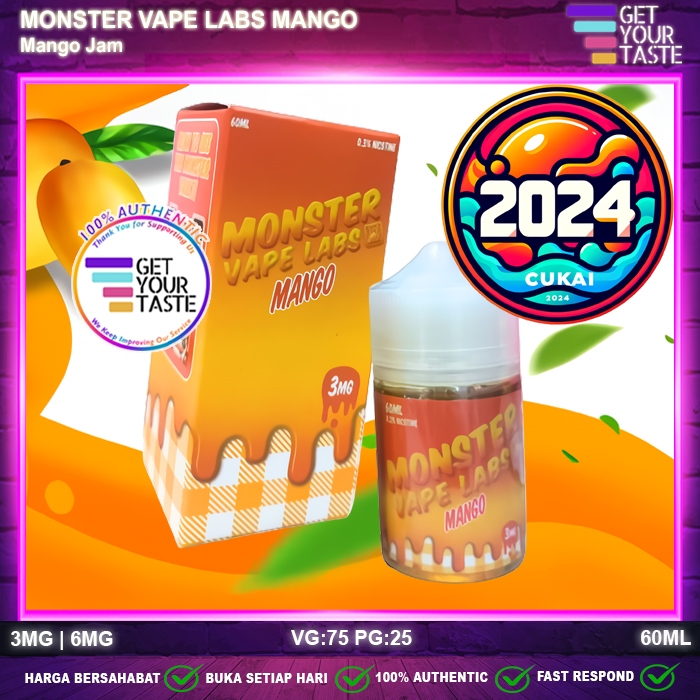 Jual Liquid Monster Vape Labs Mango Jam USA 60ML Freebase by ...