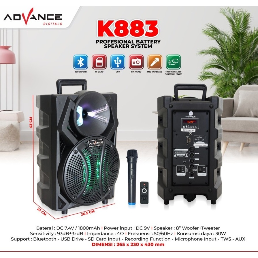 Jual Speaker Advance K883 Bluetooth Portable 8 Inch | Shopee Indonesia