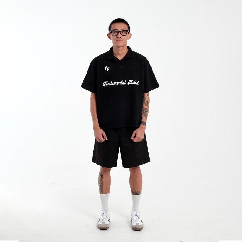 Jual Fundamental Faded Oversize Polo Tee All Black 235GSM | Shopee ...