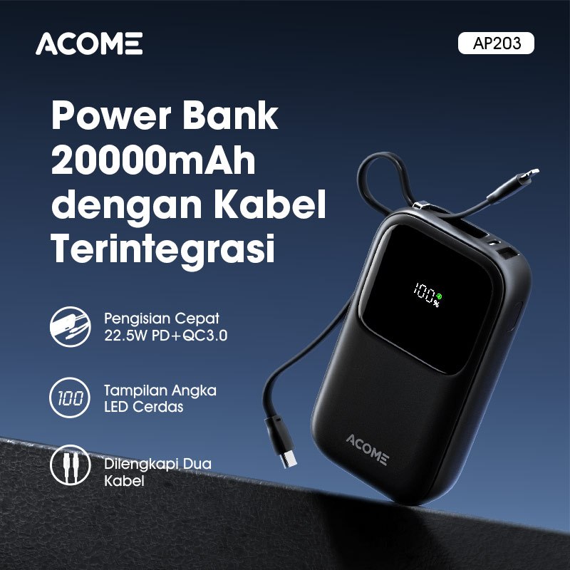 Jual ACOME Powerbank 10000mAh/20000mAh Fast Charging LED Display Free Kabel Port Type-C ...