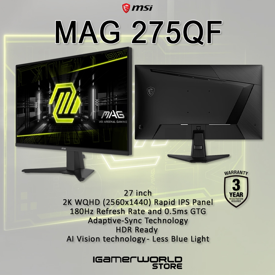 Jual MSI MAG 275QF / MAG275QF 27 Inch 2K WQHD 180Hz 0.5ms Fast IPS ...