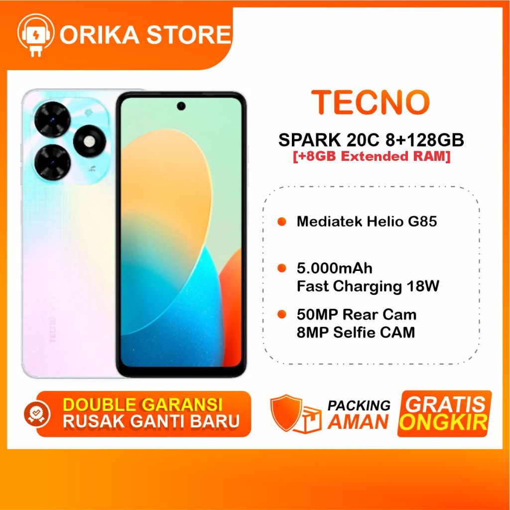 Jual Tecno Spark 20C 8/128GB [+8GB Extended RAM] & 4/128GB [+4GB Extended RAM] Garansi Resmi 12 ...