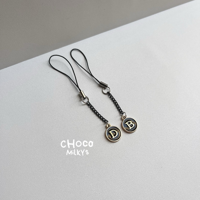 Jual Phone Strap Inisial Nama Charm Huruf Alfabet Enamel Black Gold ...