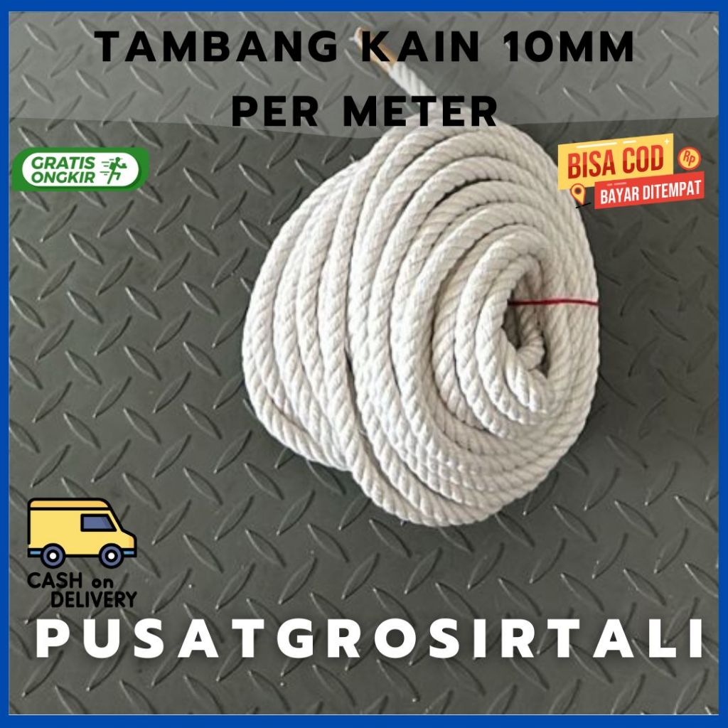 Jual TALI 10MM BAHAN KAIN (METERAN) / TAMBANG 10MM / TAMPAR 10MM / TALI ...