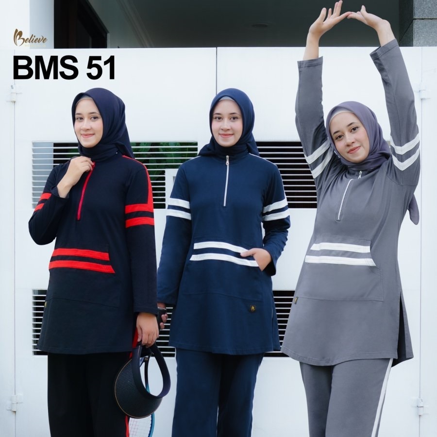 Jual BMS 51 Believe Setelan Olahraga Wanita Muslim Katun Kaos Combed ...