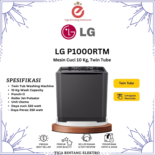 Jual MESIN CUCI 2 TABUNG LG P1000RTM (10KG) | Shopee Indonesia