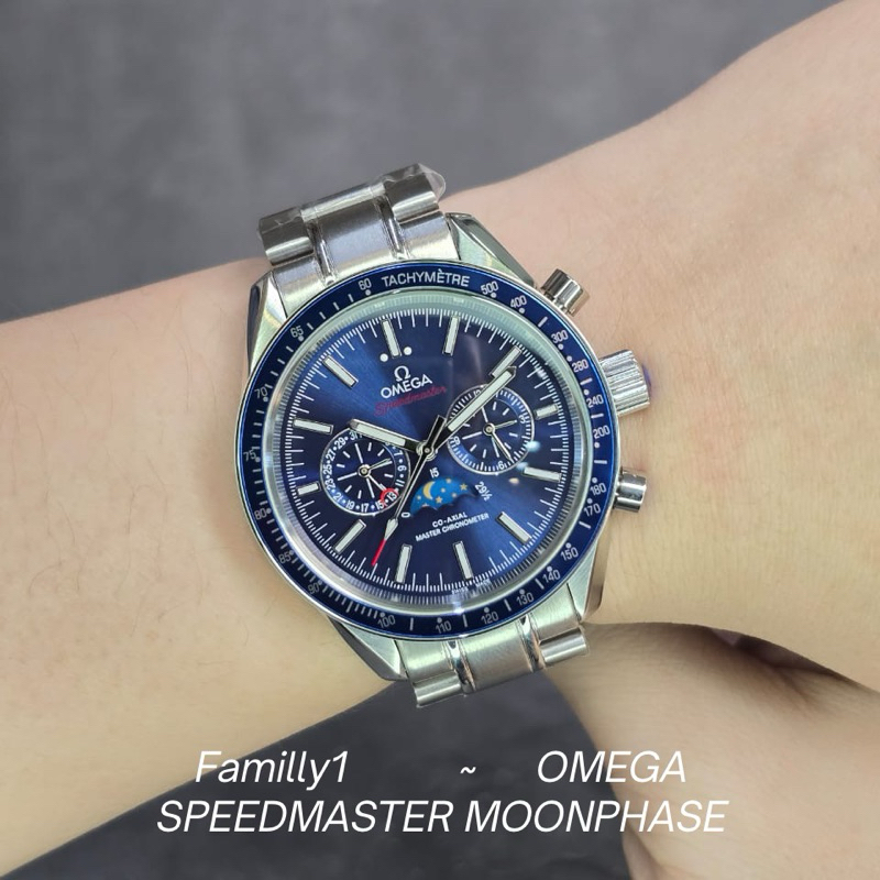 Jual Jam Speedmaster Moonphase Automatic Chronograph Blue Dial Full ...