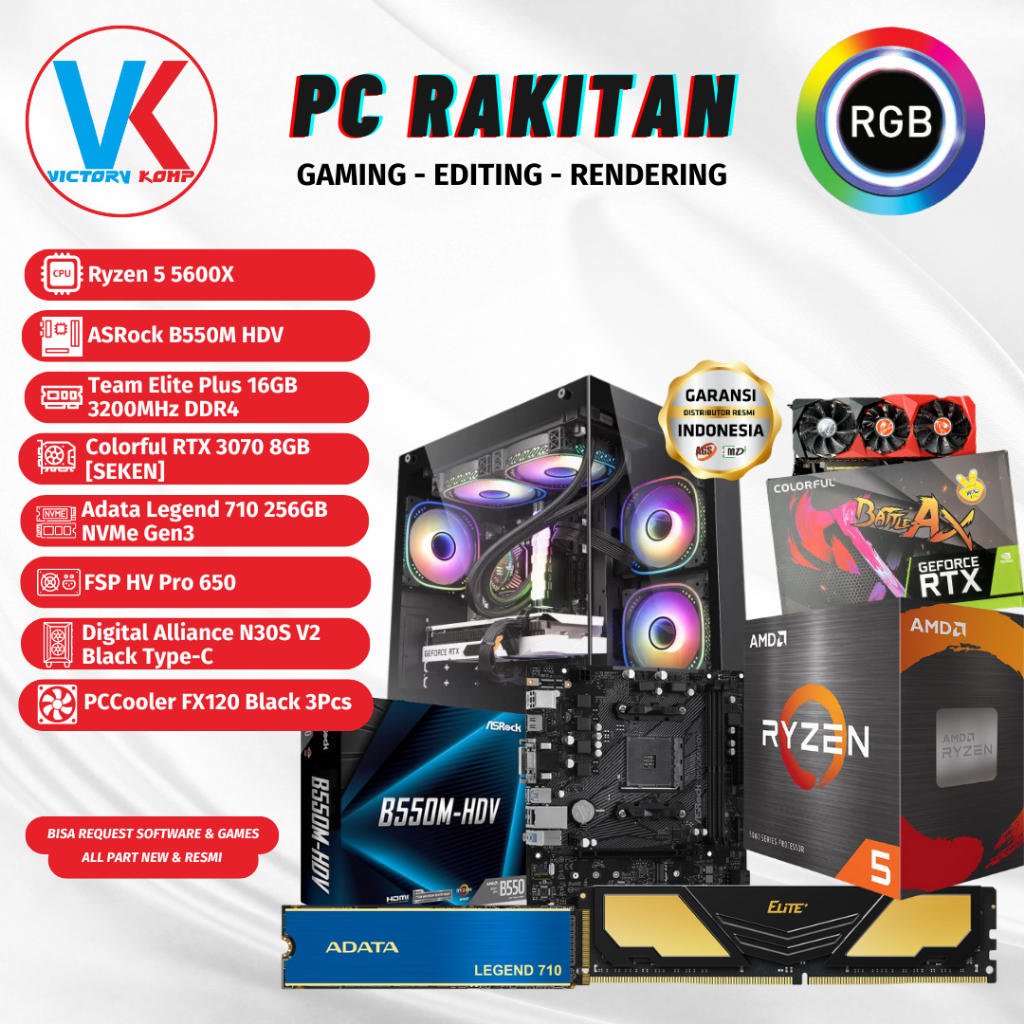 Jual PC Rakitan AMD Ryzen 5 5600X RTX 3070 8GB RAM 16GB | Gaming ...