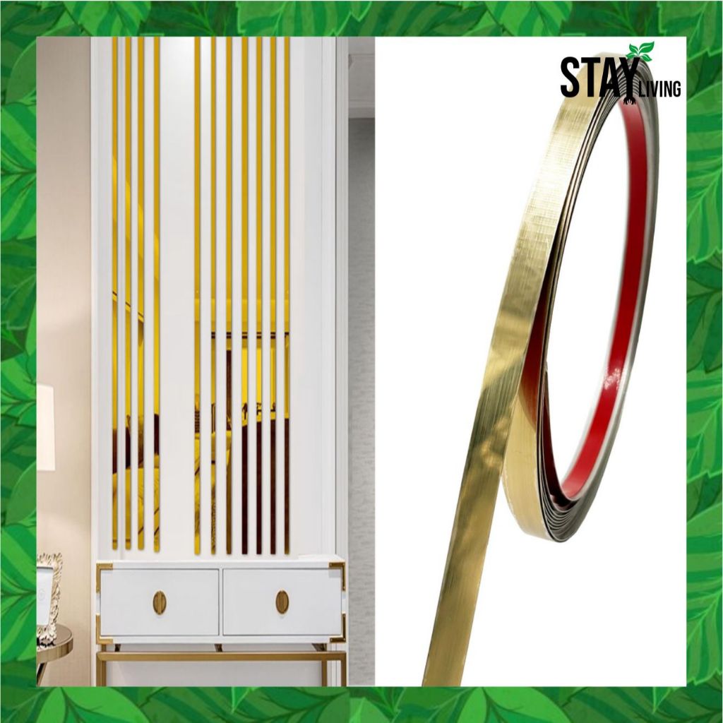 Jual 3M List Plat Strip Mirror Gold Stainless 3 meter - Roll Wall ...