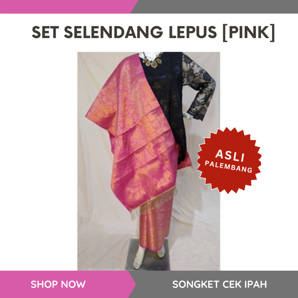 Jual Kain Songket Khas Palembang ATBM Set Selendang Lepus Warna Pink Siap Pakai | Shopee Indonesia