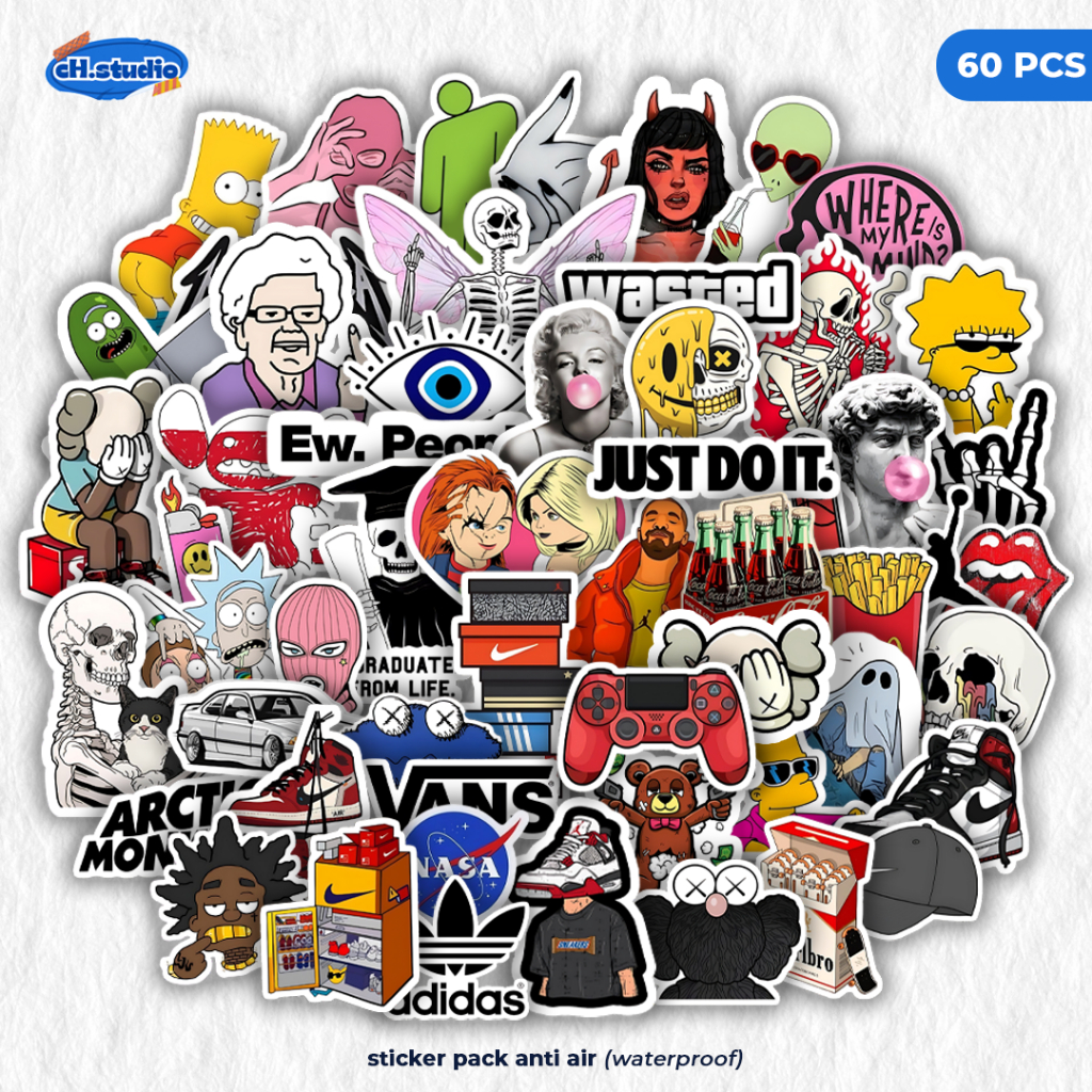 Jual Stiker Pack 60 PCS Hypebeast Aesthetic Vinyl Tahan Air Waterproof ...