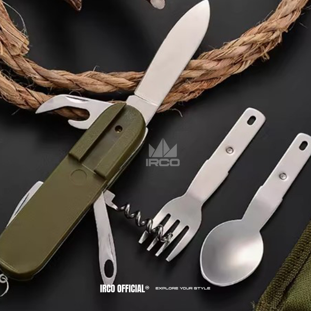 Jual IRCO Sendok Garpu Pisau Lipat Set Stainless Outdoor Free Pouch ...