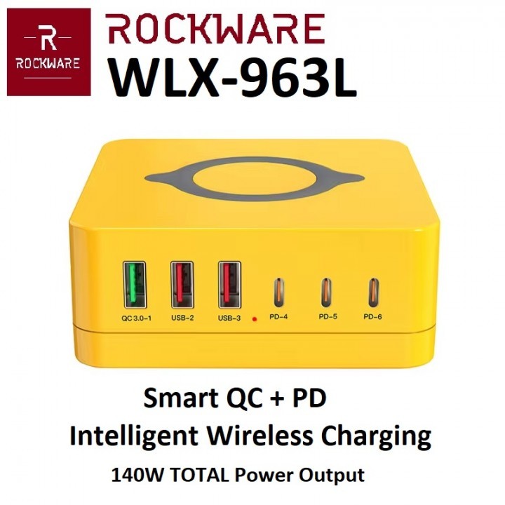 Jual ROCKWARE WLX-963L - 7-in-1 Fast Charging Station QC PD - 140W Total Power - Support ...