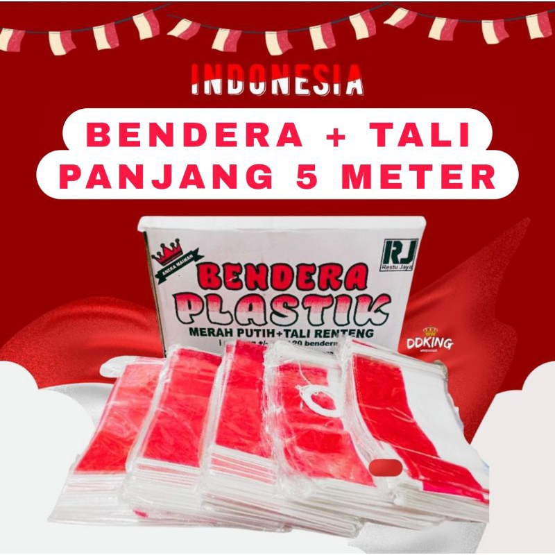 Jual Bendera plastik + tali merah putih 5 meter / bendera merah putih ...