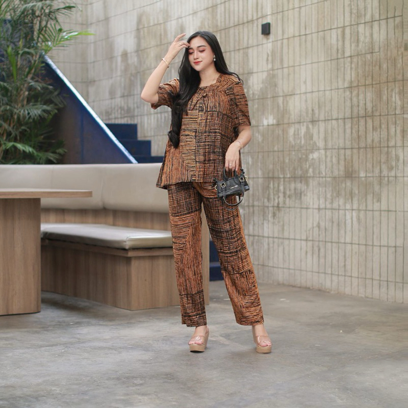 Jual Nabila One Set Fuji | Setelan Lengan Pendek | Setelan Celana Panjang Wanita Kekinian ...