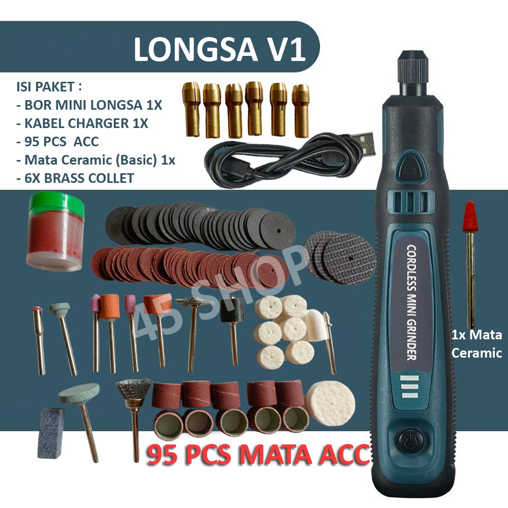 Jual Bor Mini Grinder Set Cordless 3.6V Drill Tuner 95 Aksesoris 3 ...