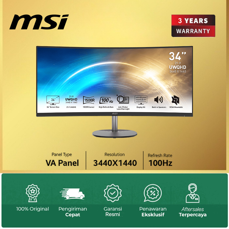 Jual Monitor LED MSI PRO MP341CQ Business Productivity - Curved UWQHD ...
