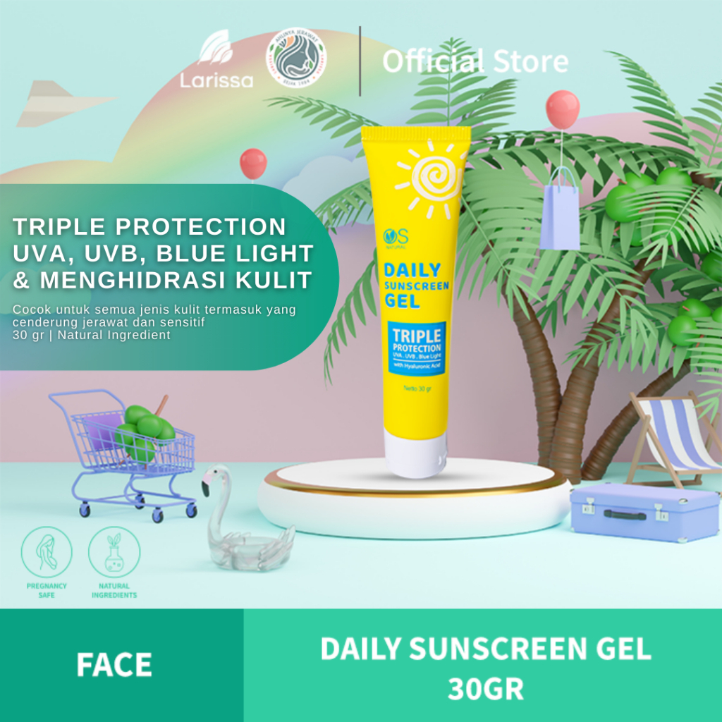 Jual BIG SIZE DAILY SUNSCREEN GEL LARISSA SPF 30 Dengan Triple Protection (UVA+UVB+Blue Light ...