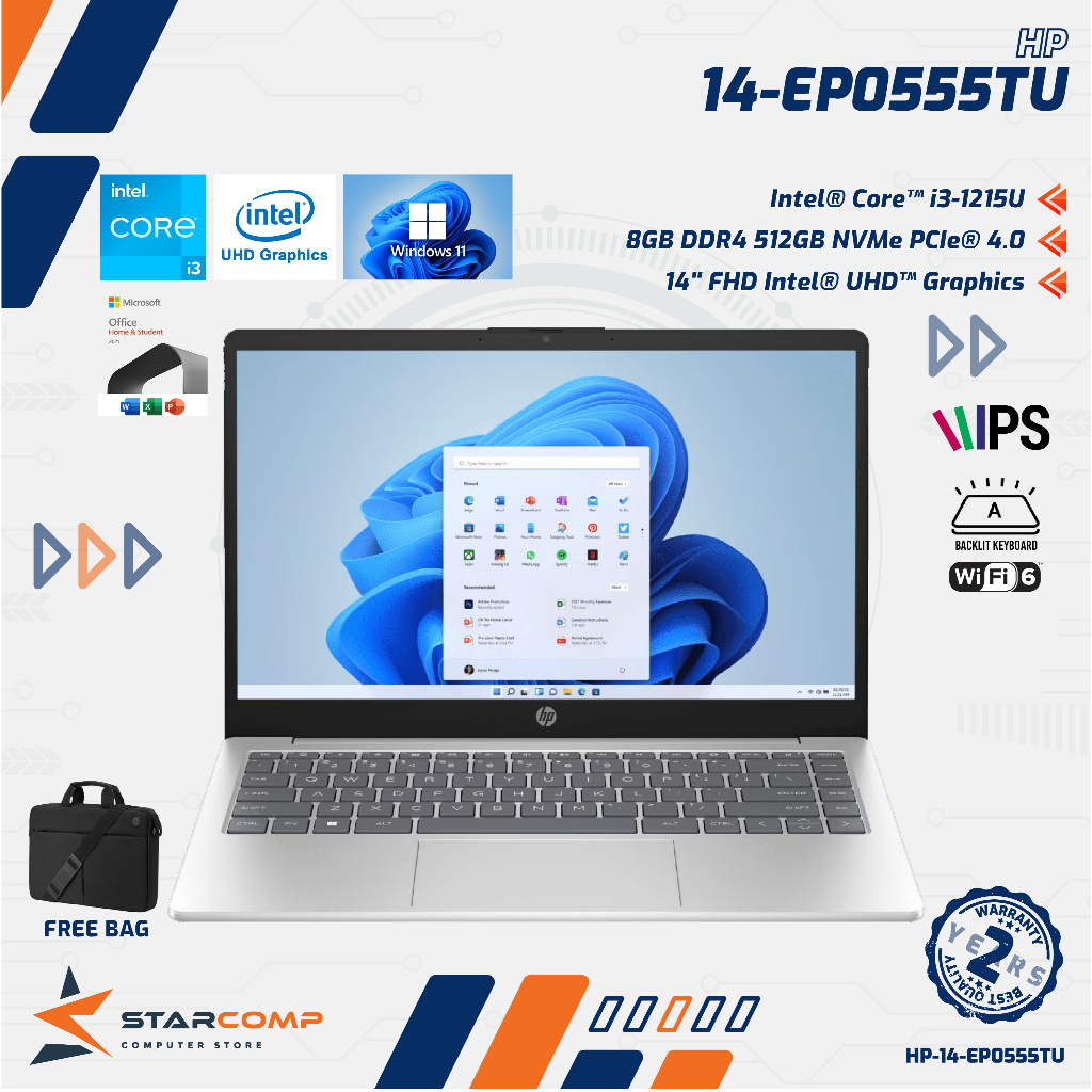 Jual HP 14-EP0555TU Core i3-1215U 8GB 512GB 14" FHD W11+OHS21 | Shopee ...
