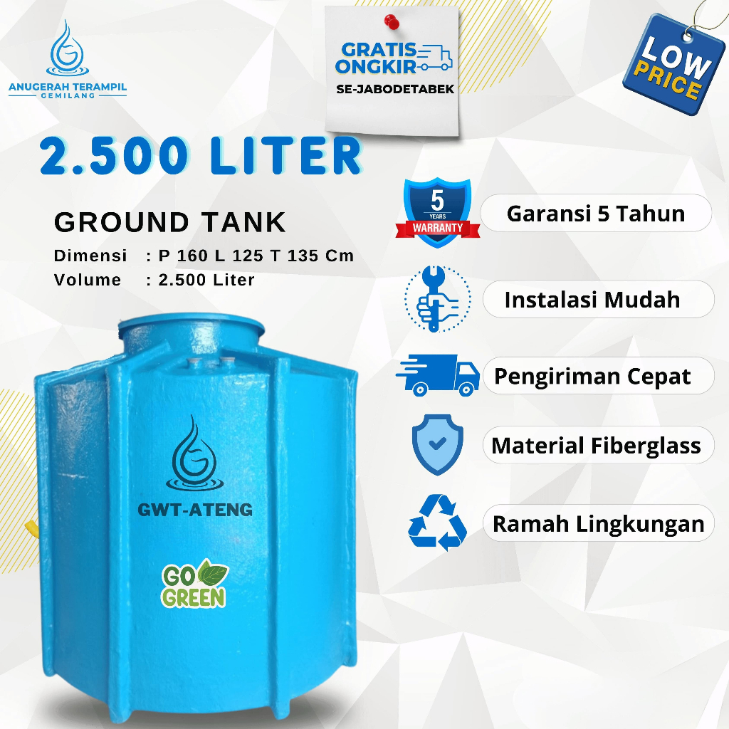 Jual Tangki Tanam 2500 liter, Ground Tank, Tangki Fiber Tandon AIR FRP ...