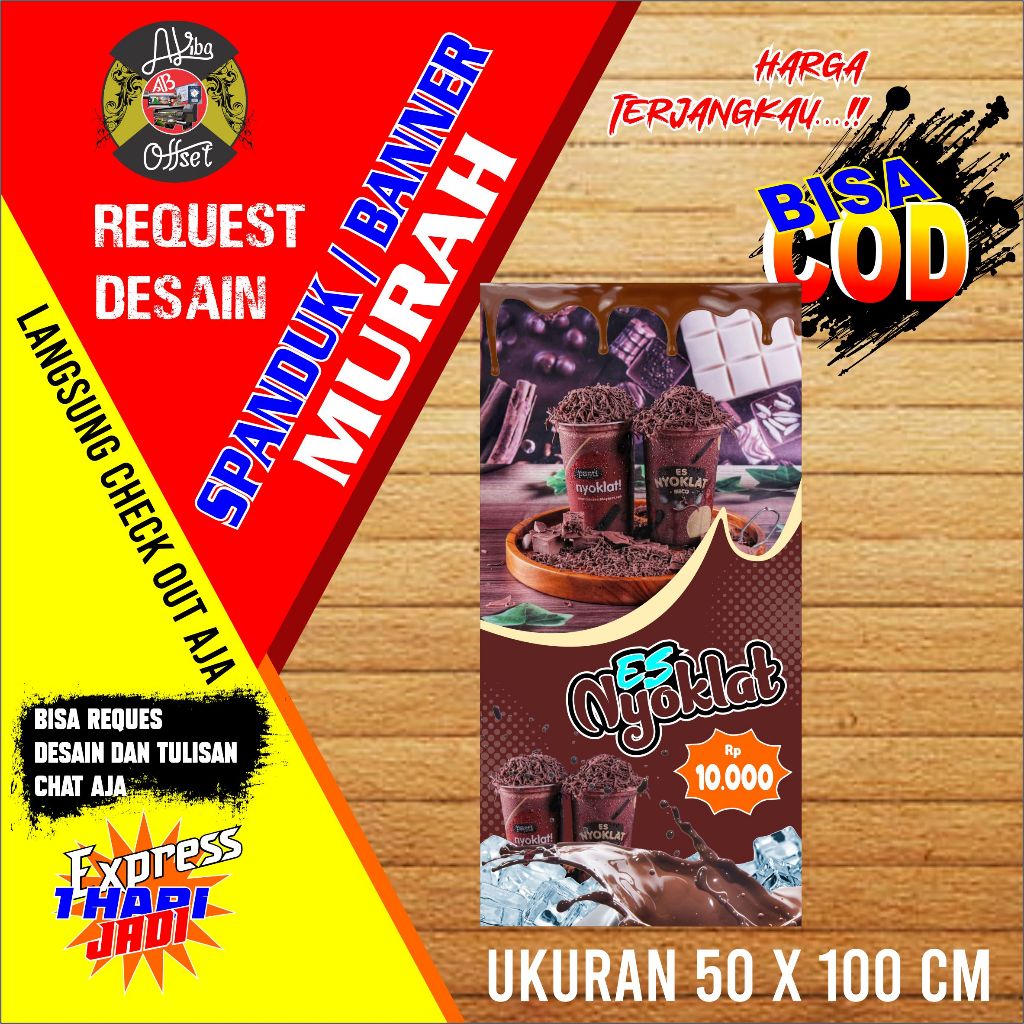 Jual BANNER SPANDUK CUSTOM ES NYOKLAT UKURAN 50X100CM | Shopee Indonesia