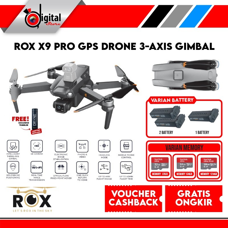 Jual ROX X9 GPS 3-Axis Gimbal 6KM Camera 4K 40 Min RC Quadcopter ...