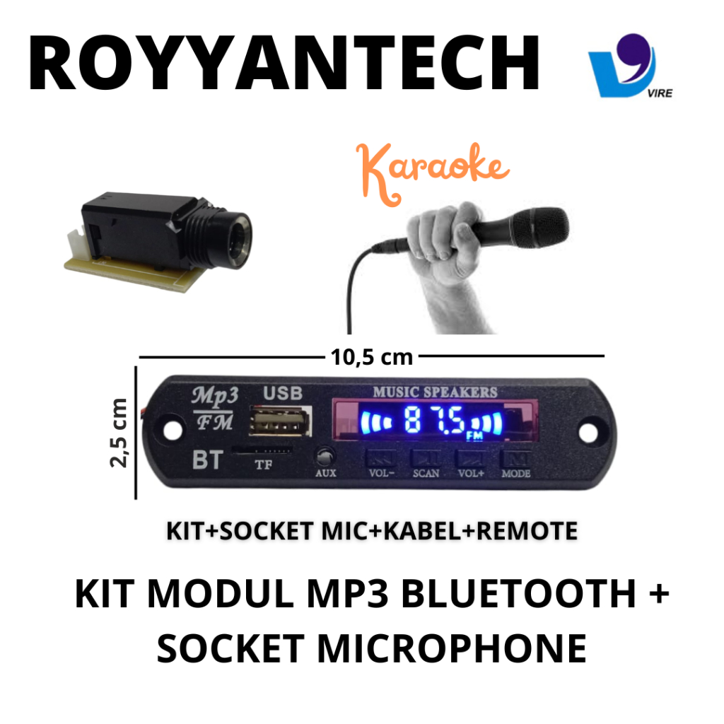 Jual KIT MODUL MP3 BLUETOOTH VIRE + SOCKET MICROPHONE VTF 108BT V8.7 ...