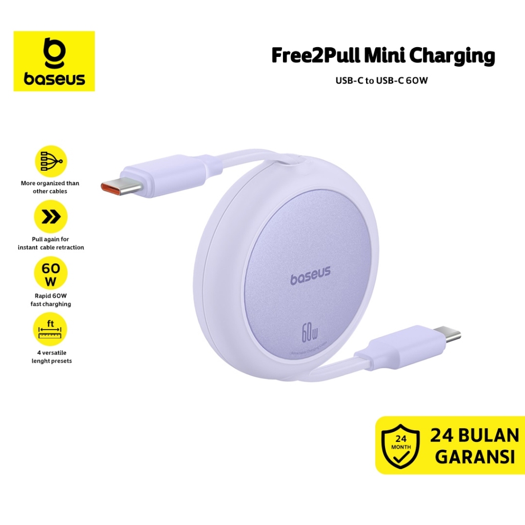 Jual Baseus Kabel Data Type-C Free2Pull Mini Data Cable 60W Type-C To Type-C 100cm Mini ...