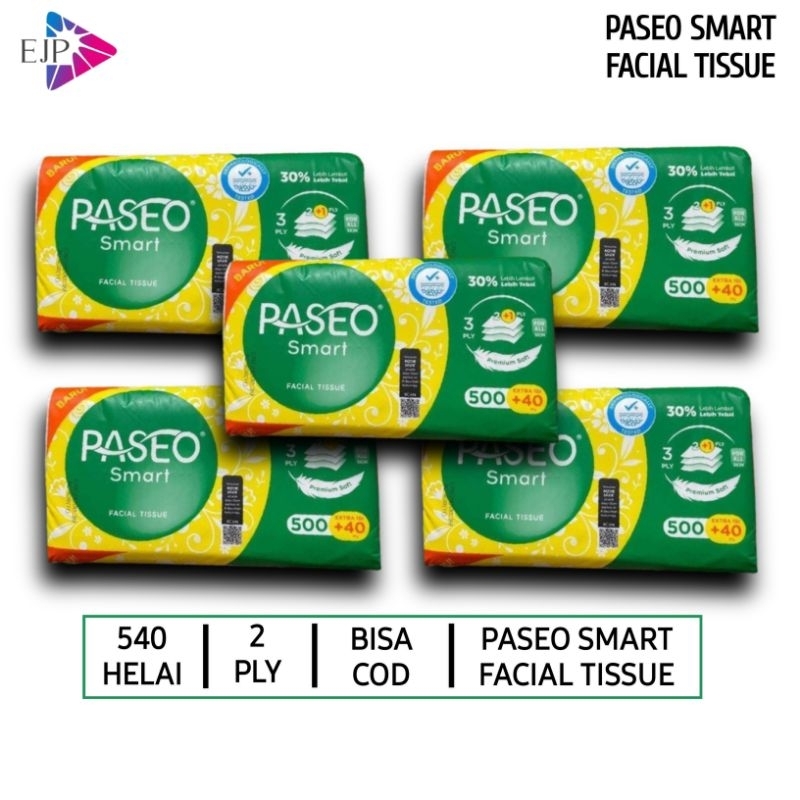 Jual Paket 5 Pcs Tissue Paseo Smart 540 Sheets 3 Ply Facial Tissu ...