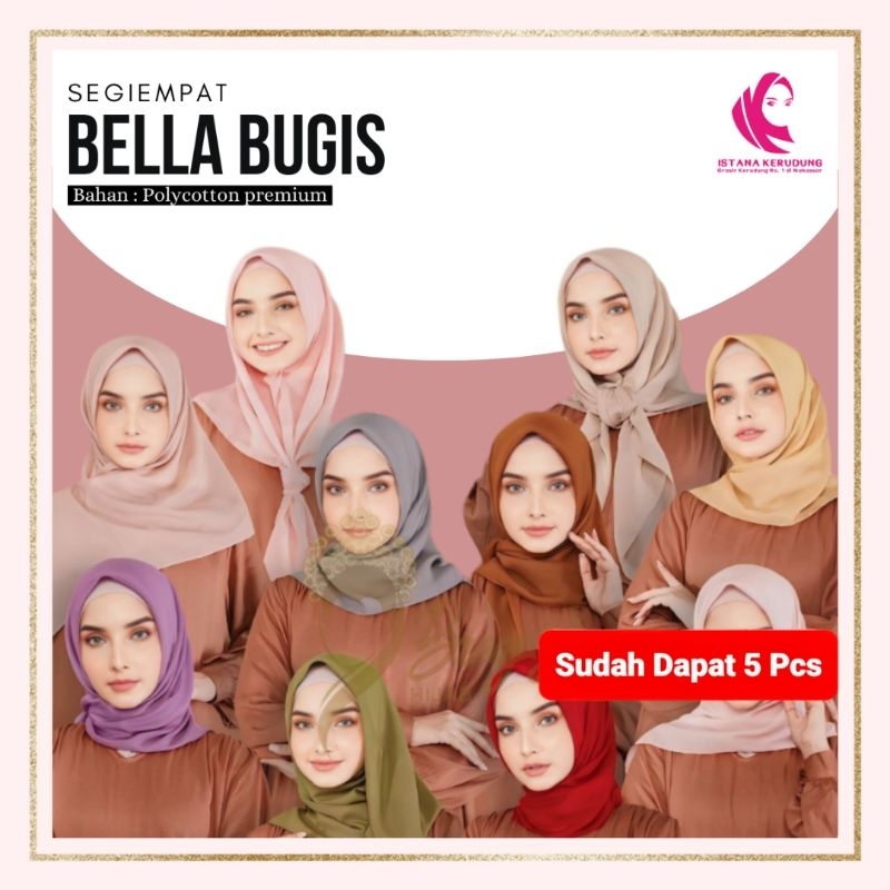 Jual Jilbab Segiempat Bella Bugis Isi 5 Pcs Istana Kerudung | Shopee ...