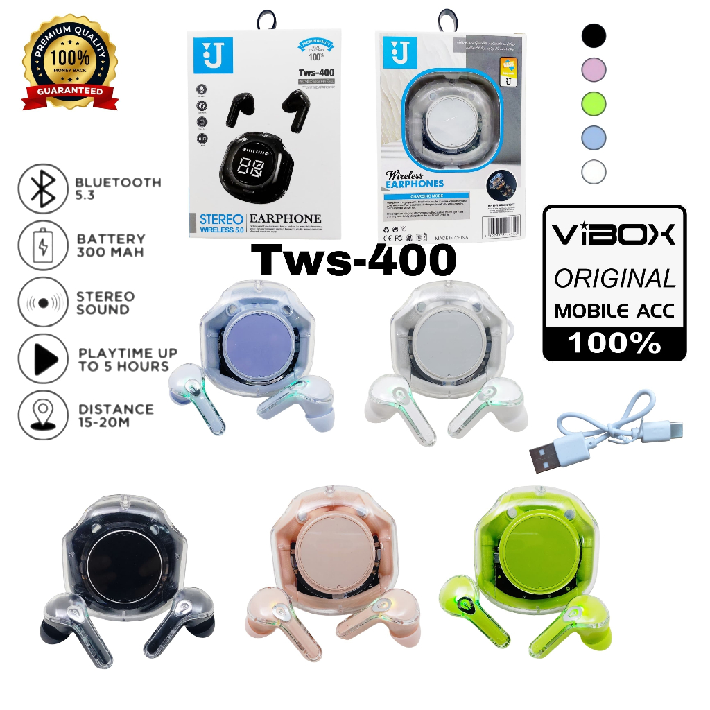 Jual Vibox Tws T-400 True Wireless Bluetooth Earphone TWS Mini Earbuds ...