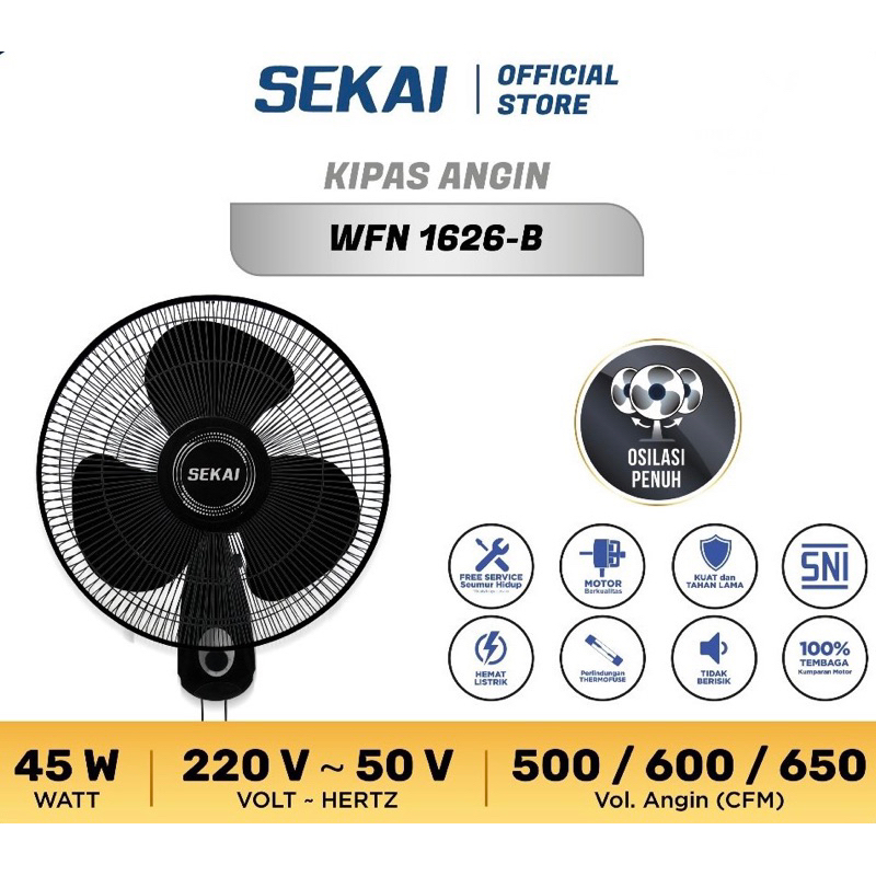 Jual Wall Fan Kipas Angin Dinding SEKAI WFN-1626 WFN-1627 16in 16inch | Shopee Indonesia