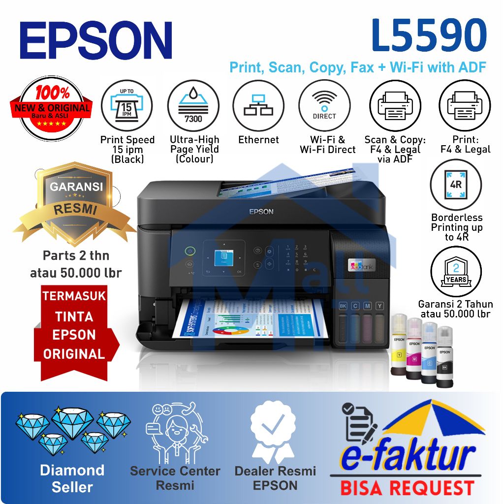 Jual Printer EPSON L5590 L-5590 L 5590 Print Scan Copy Fax with ADF F4 ...