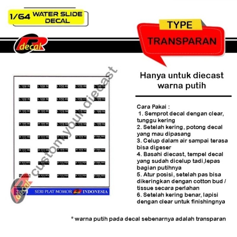 Jual T171 Decal Hotwheels Transparan 1/64 Plat Nomor Indonesia | Shopee Indonesia