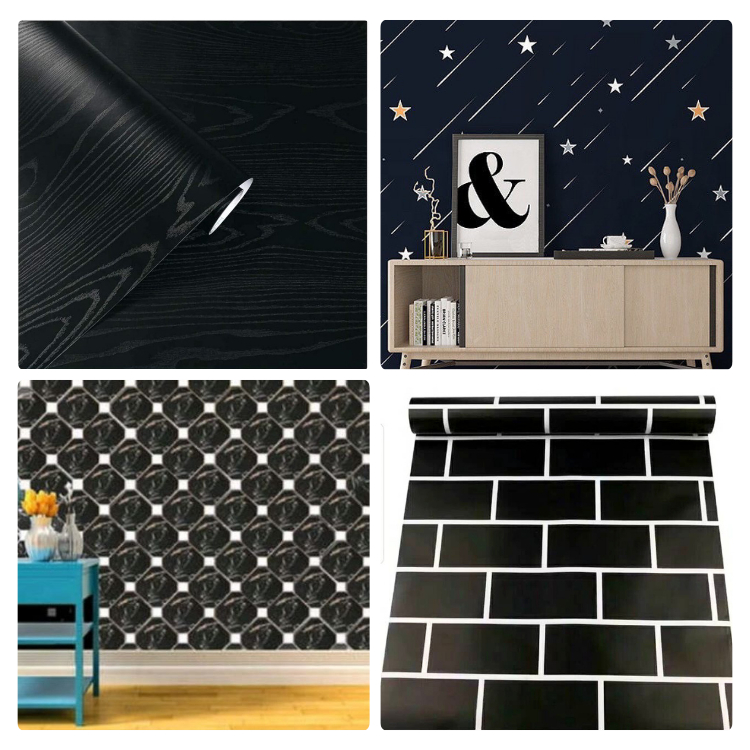 Jual Wallpaper Sticker Dinding Studio Motif Polos Hitam Walpeper Tembok ...