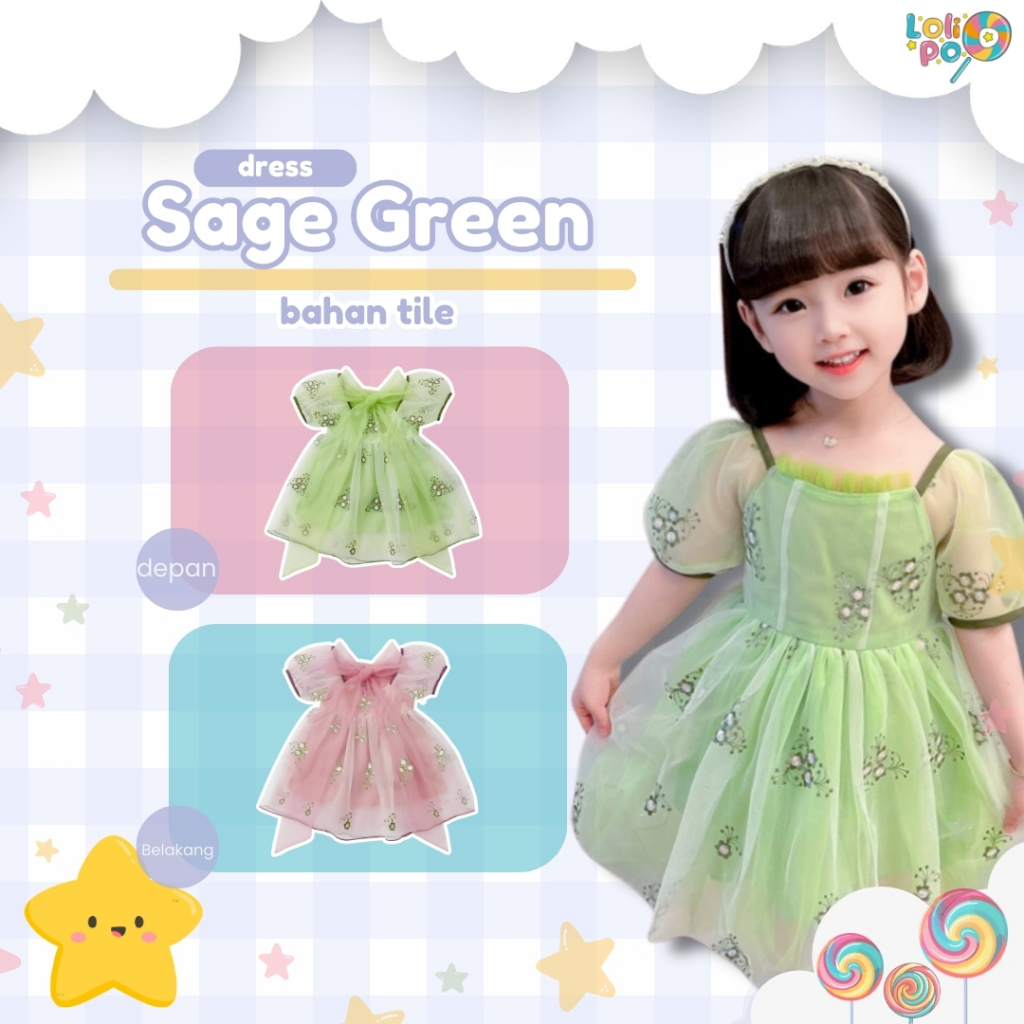 Jual LOLIPOO.OFFICIAL 1-8 Tahun Dress Sage Green Flowers Pesta Anak ...