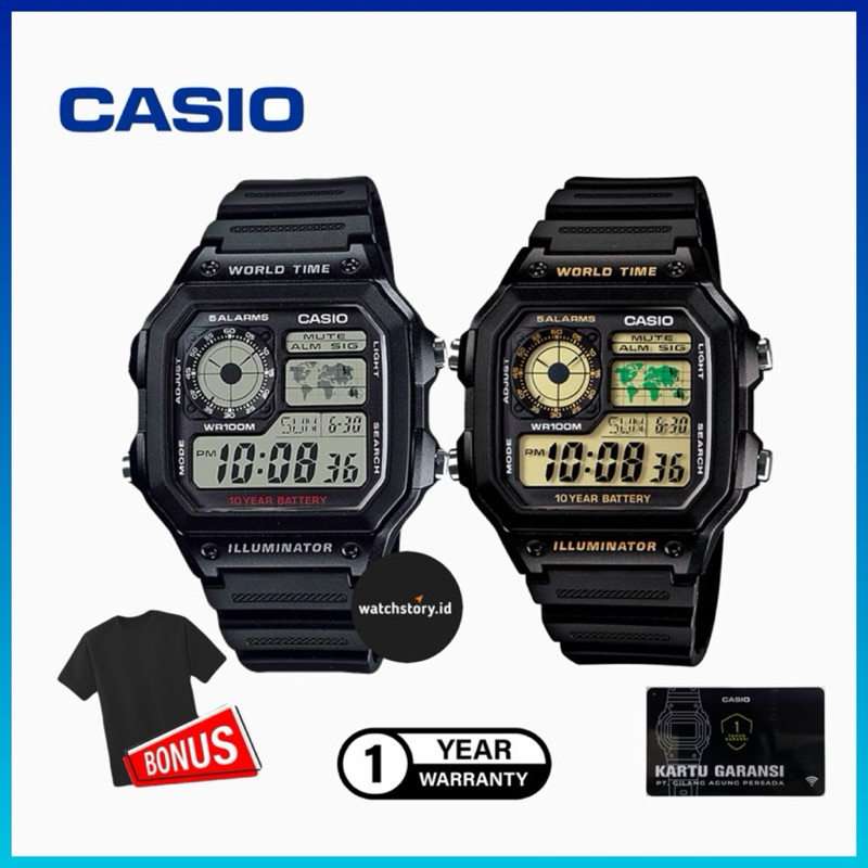 Jual Jam Tangan Digital Pria Casio General AE-1200WH-1AVDF / 1BVDF | Shopee Indonesia