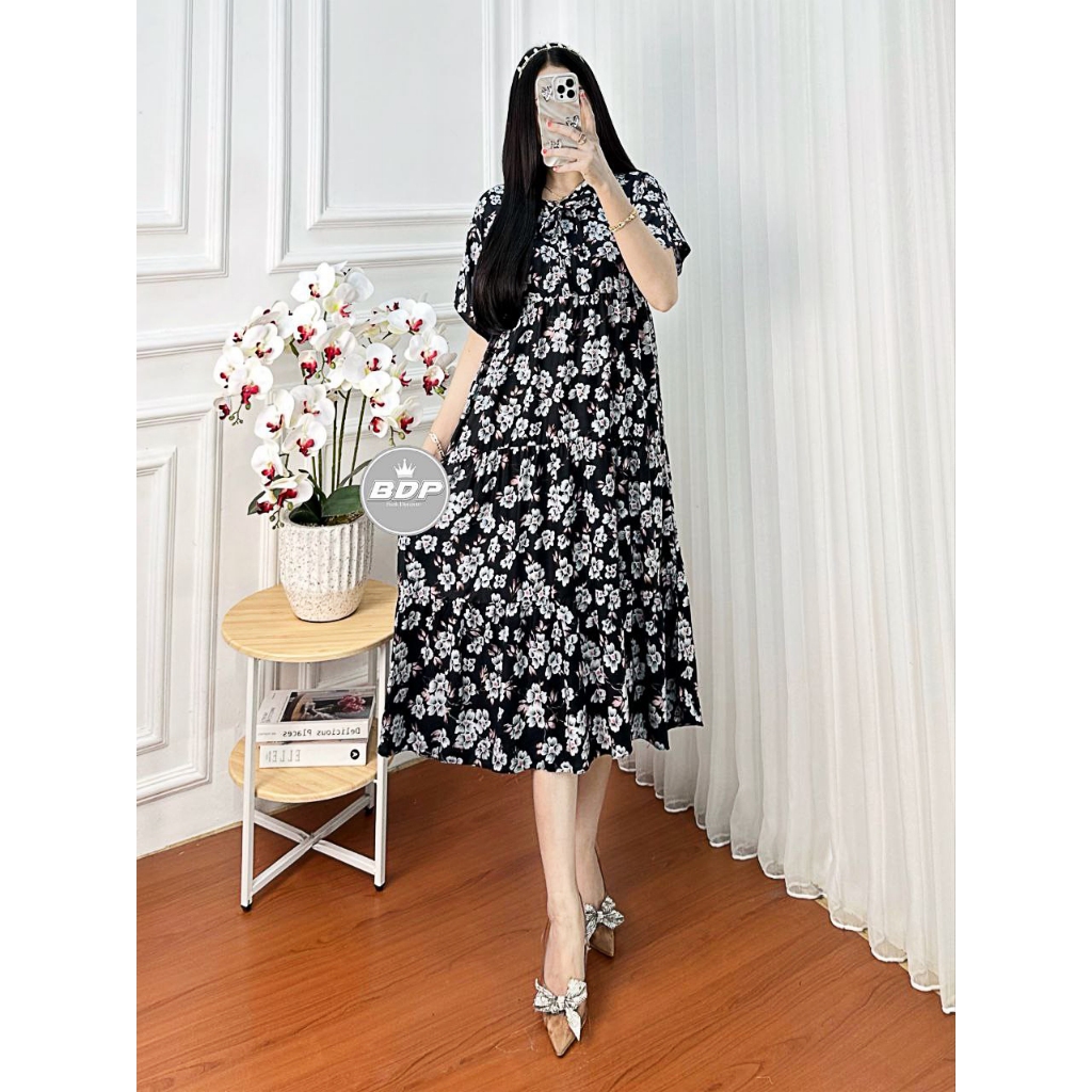 Jual Daster Remaja Kekinian Dress Korea Motif Sonia Rayon Premium Busui ...