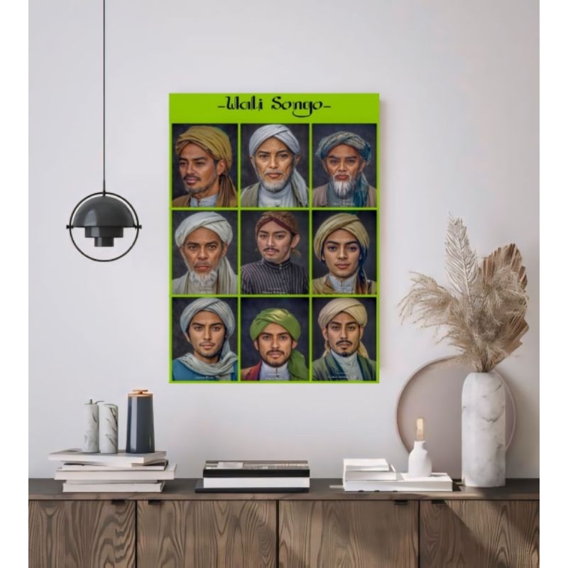 Jual Foto poster wali songo hiasan dinding bingkai kayu mdf | Shopee ...