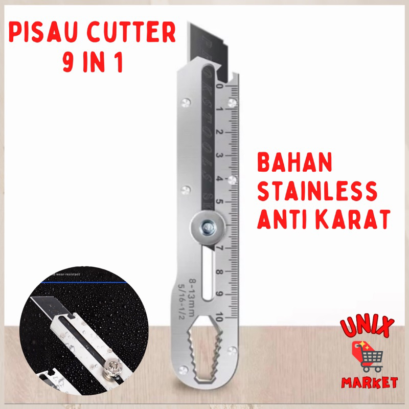 Jual Pisau Cutter Stainless Besi 9in1 Cutter Stainless Pemotong Kertas ...